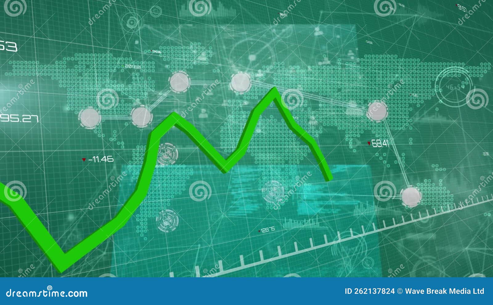 Animation of Green Graph Over Network of Connections and World Map and ...