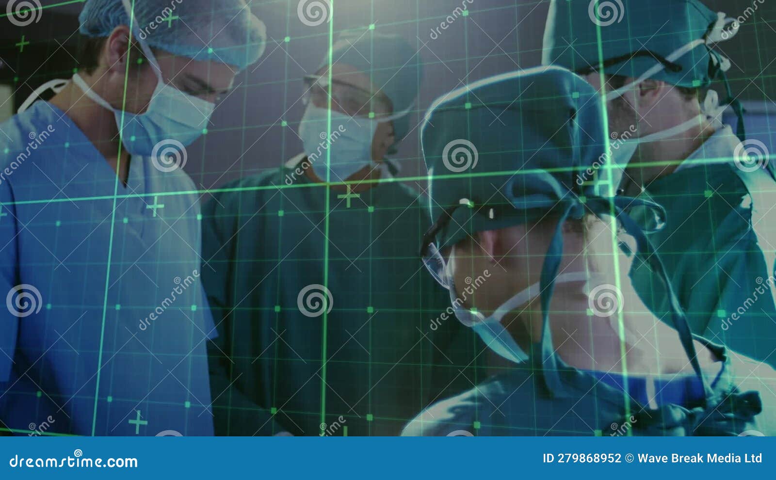 Animation of Grid Pattern Over Diverse Doctors Performing Surgery in ...