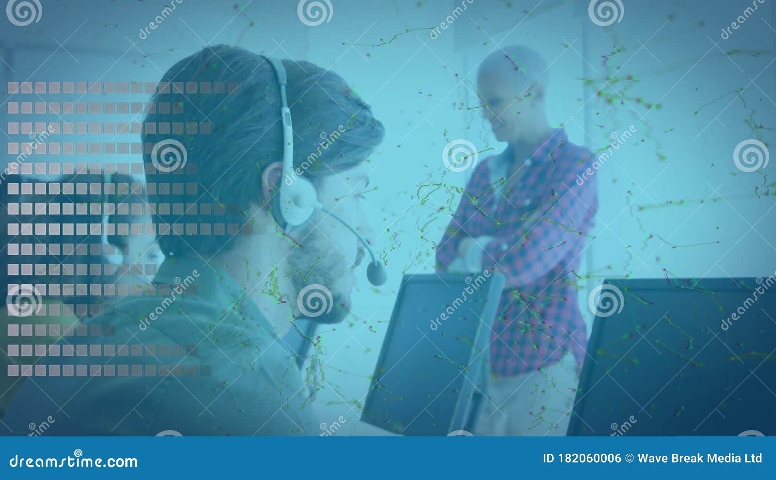Animation of Group of Multi-ethnic Call Centre Workers Wearing Headsets ...