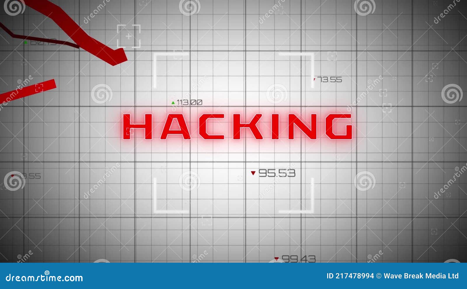 Animation of Hacking Text, Red Lines Descending and Numbers Over Grid ...
