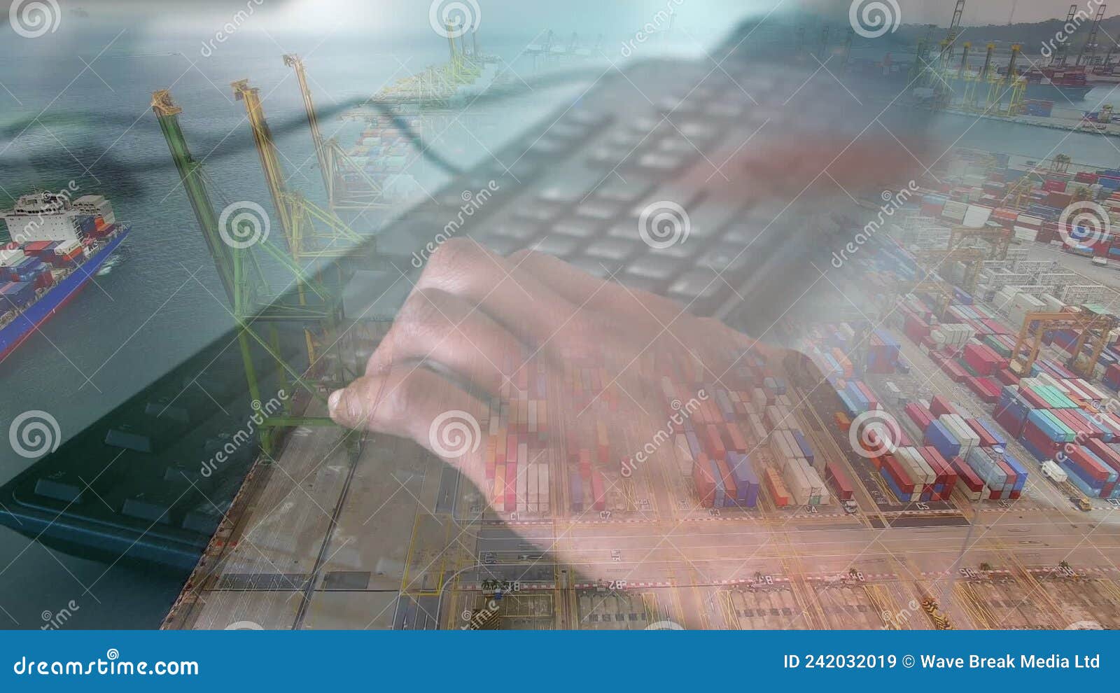 Animation of Hands Typing on Keyboard Over Container Terminal Stock ...