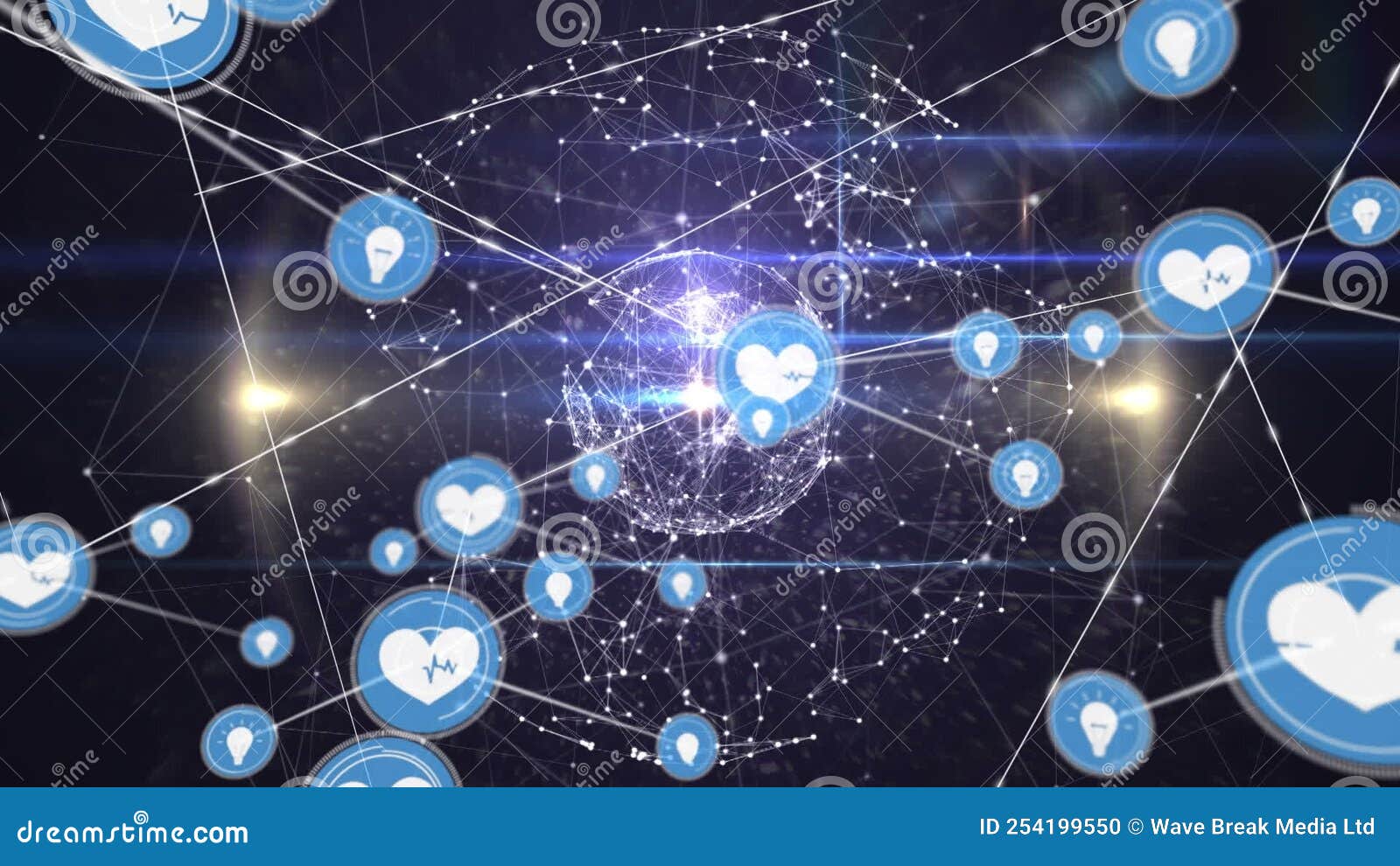 Animation of Heart and Light Icons Connecting with Lines Over ...