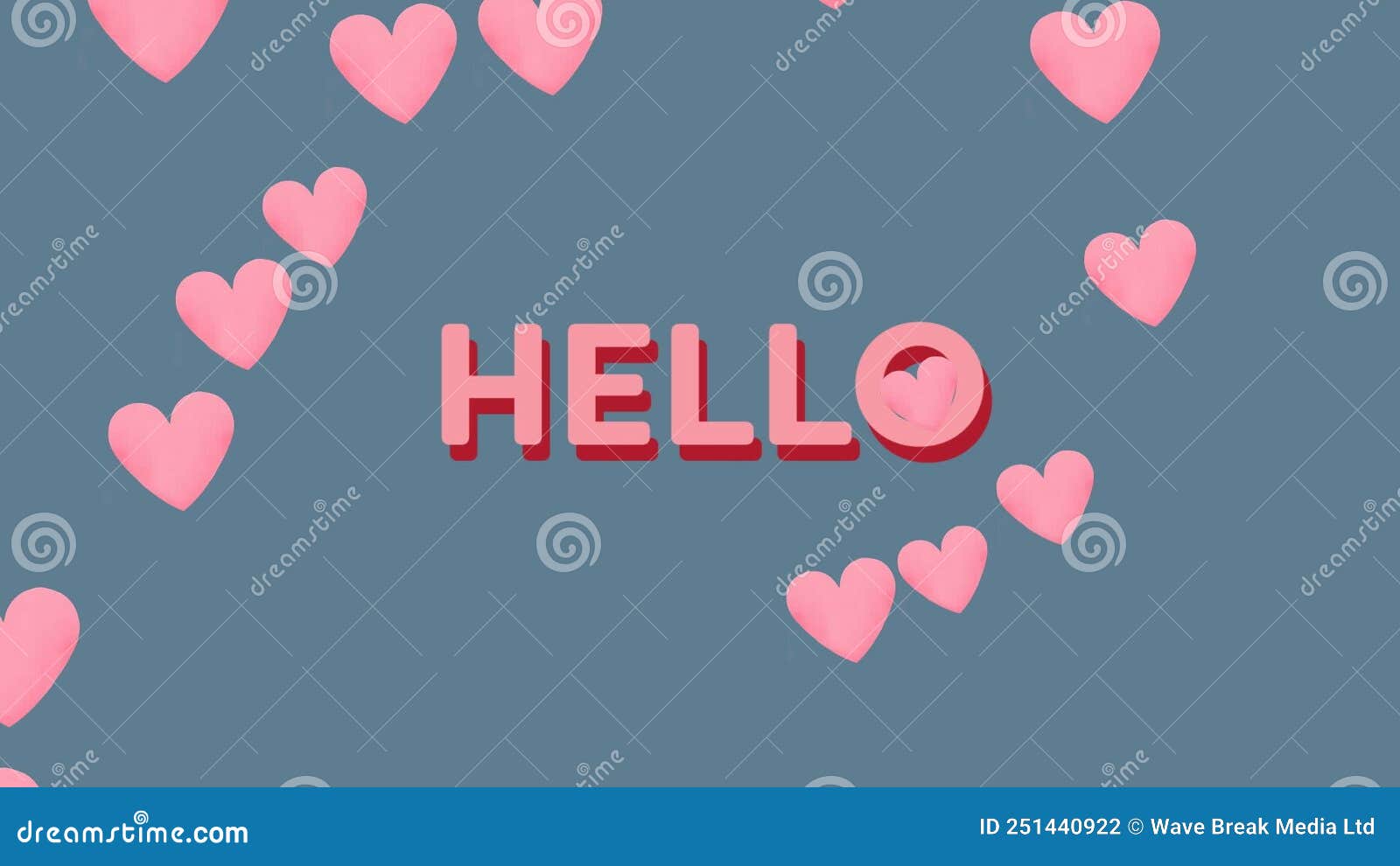 Animation of Hello Text and Falling Hearts on Grey Background Stock ...