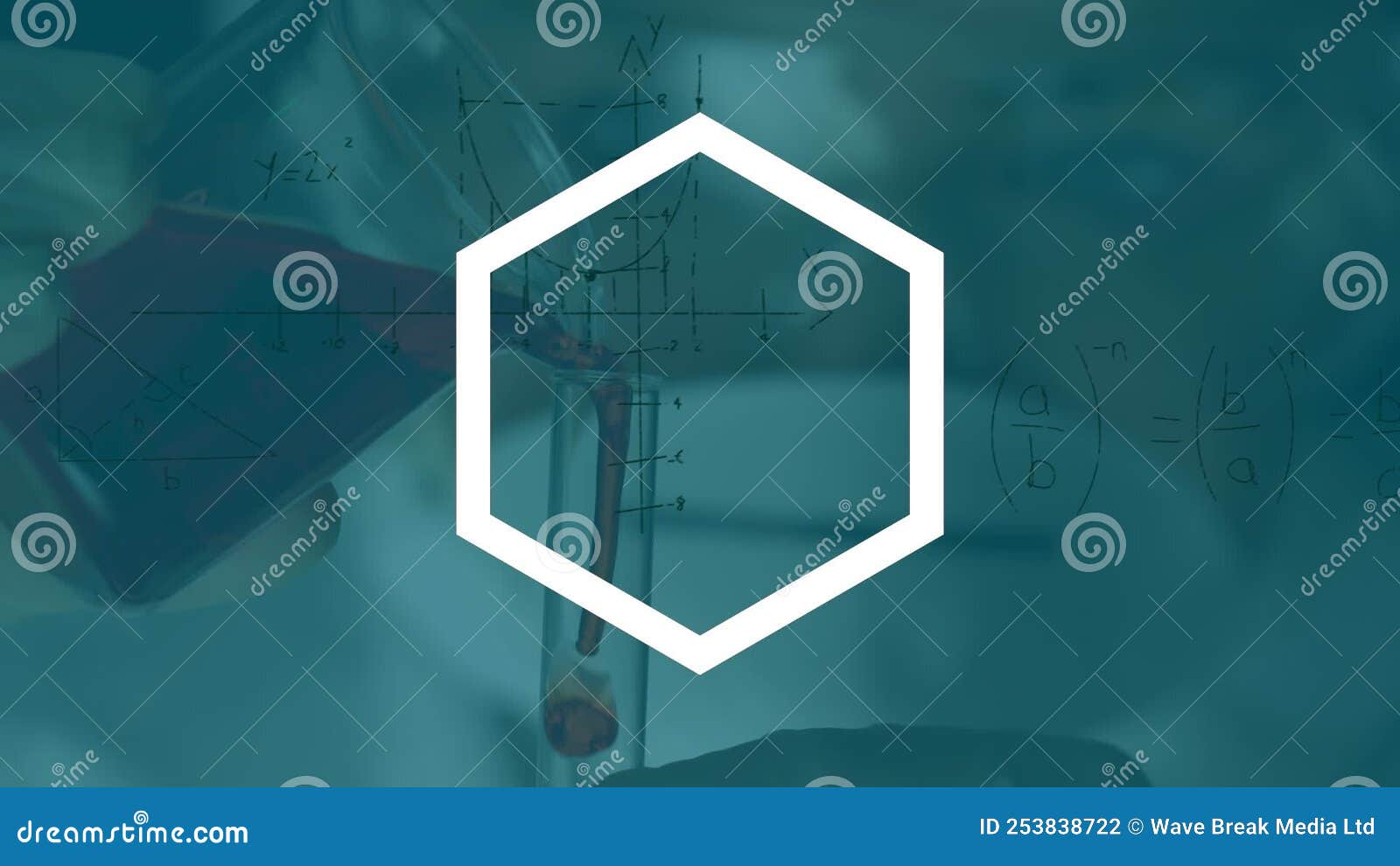 Animation of Hexagons and Math Formulas Over Hands of Lab Worker with ...