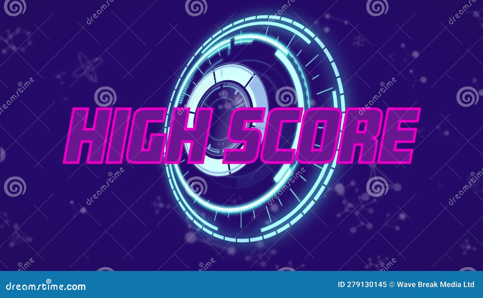 Animation of High Score Text Banner Over Round Scanner and Molecular ...