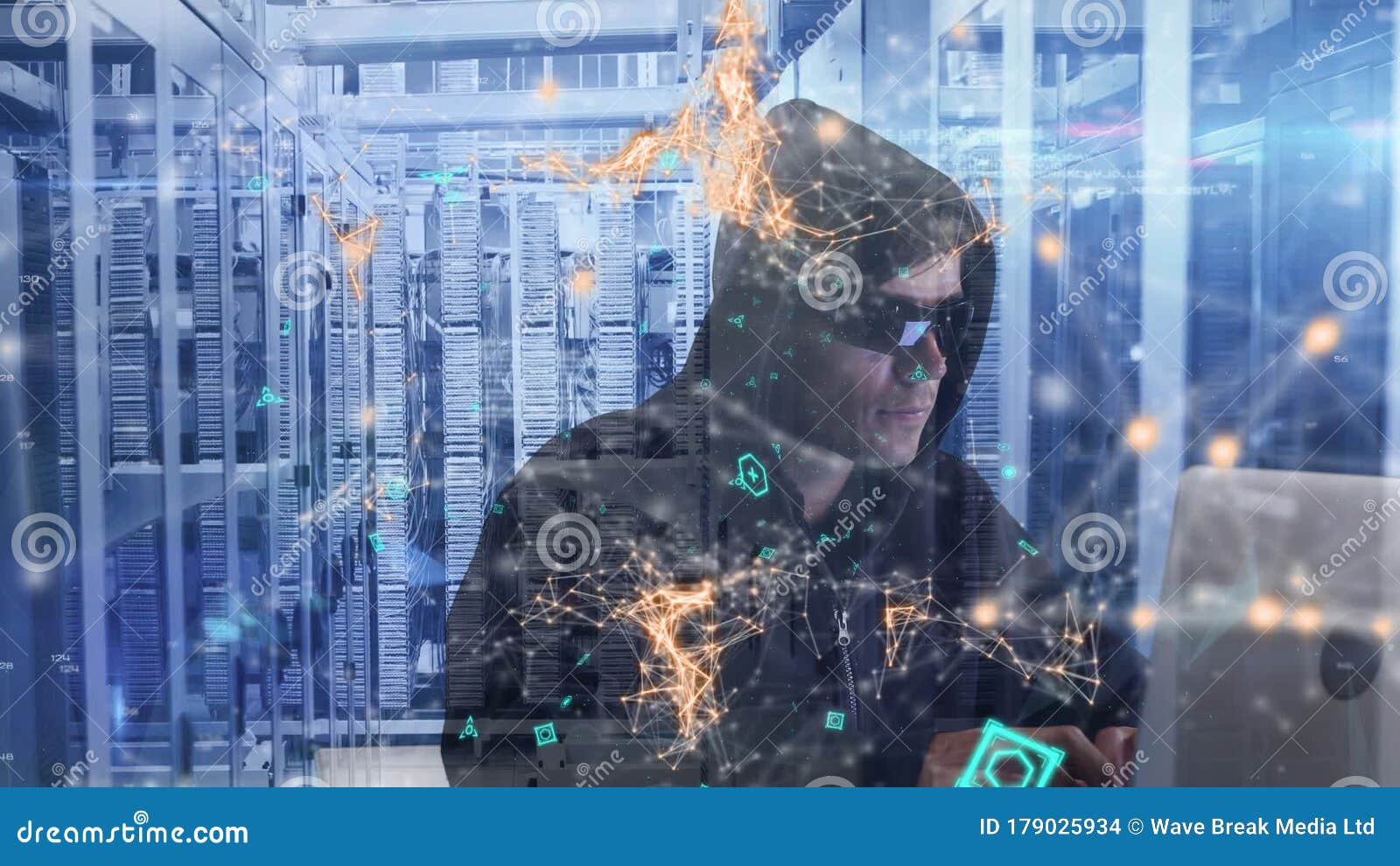 Animation of a Hooded Man Hacking Computer in a Server Room Stock Footage - Video of crime ...