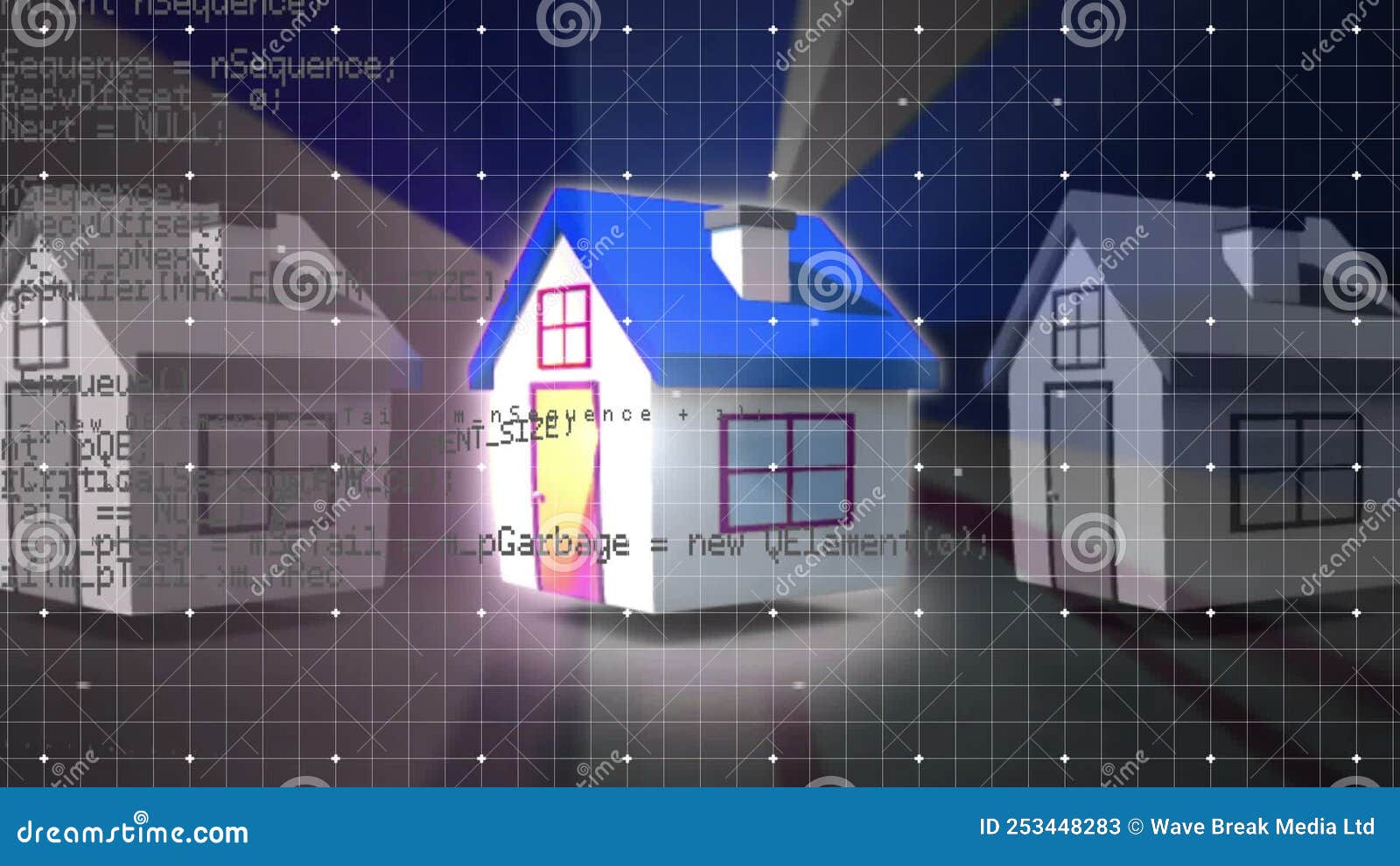 Animation of House Models Zooming with Light Beams on Grid Digital ...