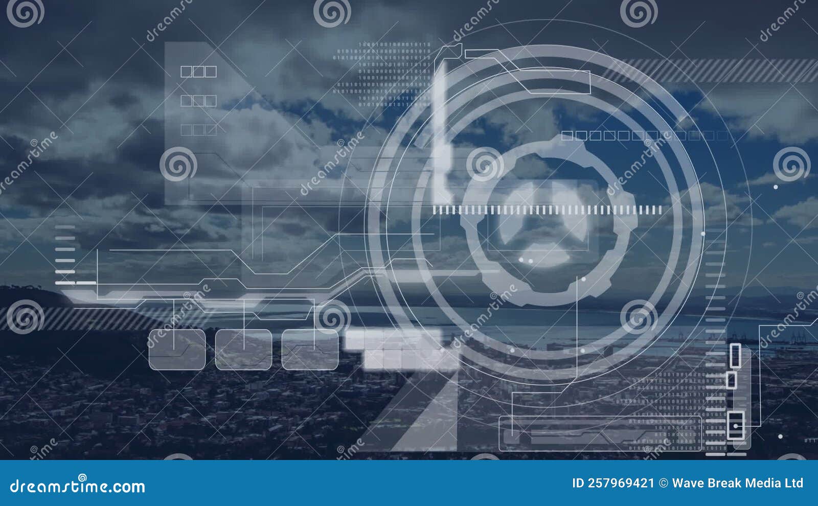 Animation of Hud Interface with Illuminated Radar, Aerial View of ...