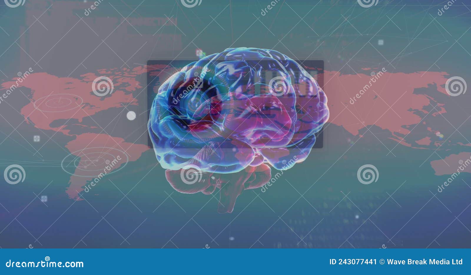 Animation of Human Brain, Data Processing Over World Map Stock Video ...