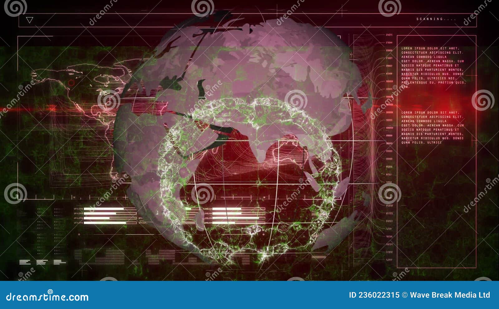 Animation of Human Brain and Globe with Data Processing on Screen Stock ...
