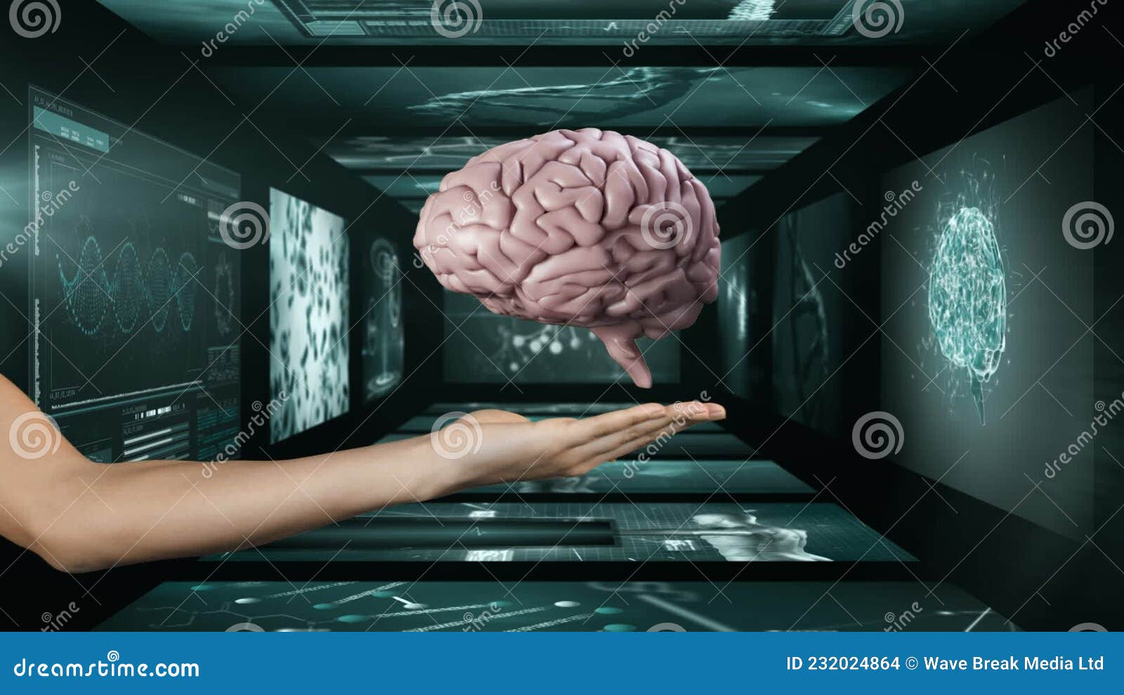 Animation of Human Brain Spinning Over Screens with Scientific Data ...