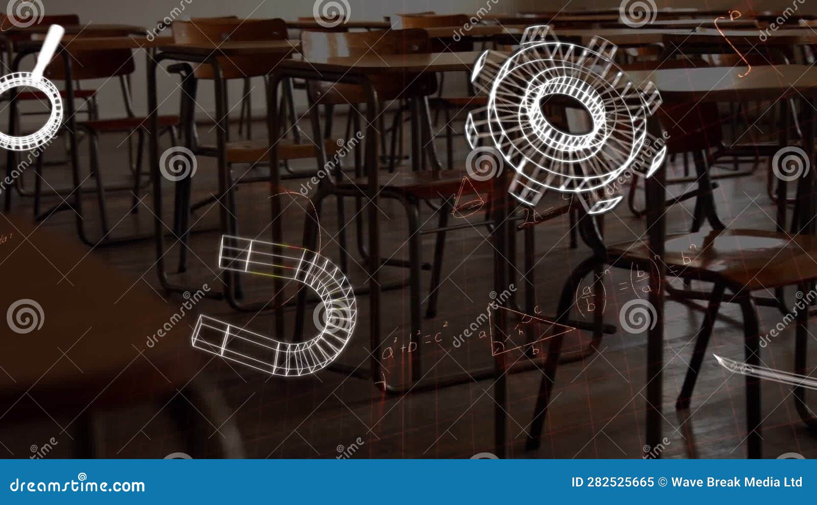 Animation of Icons and Mathematical Equations Over Empty Classroom ...
