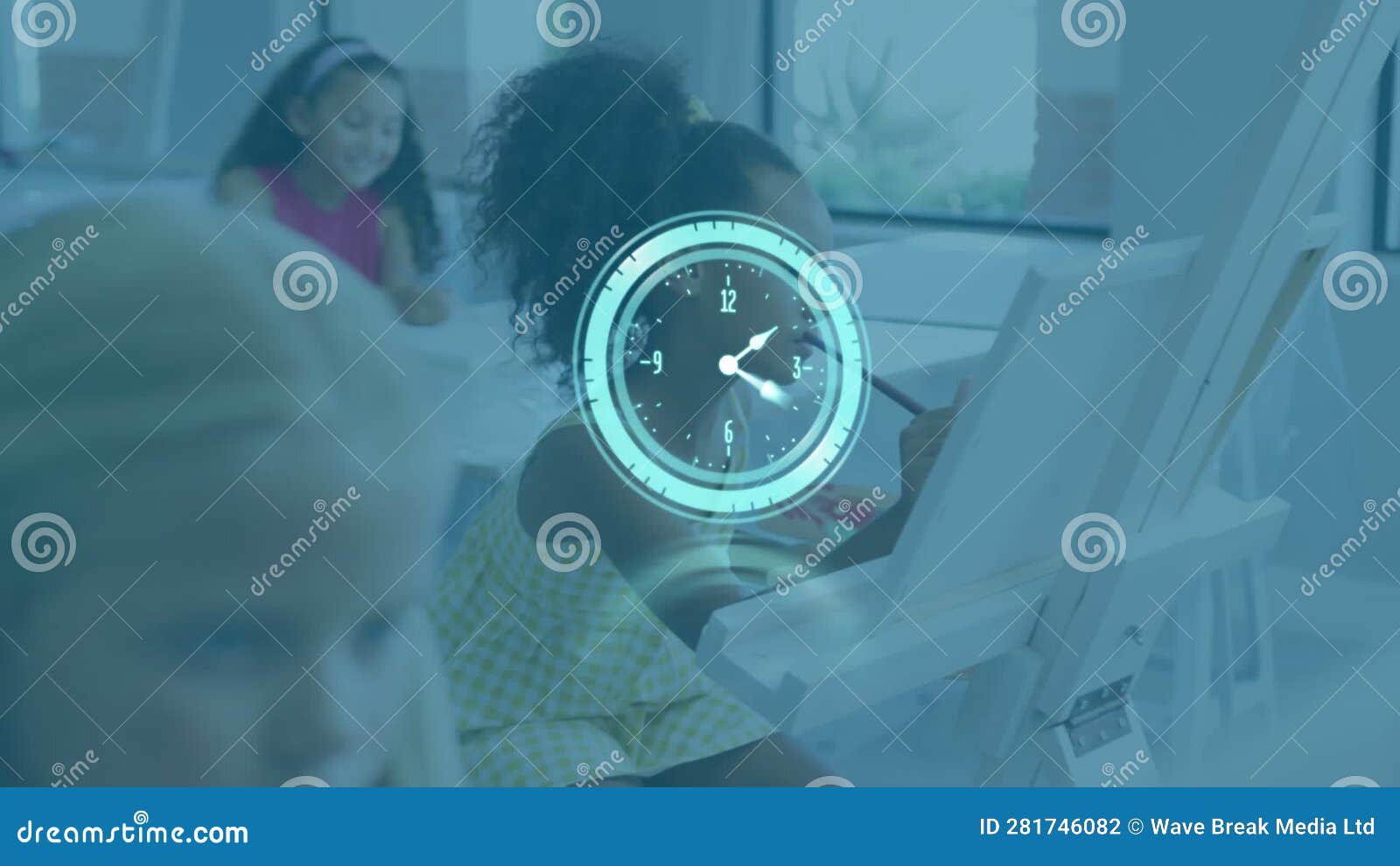 Animation of Illuminated Digital Clock Over Diverse Children Learning ...