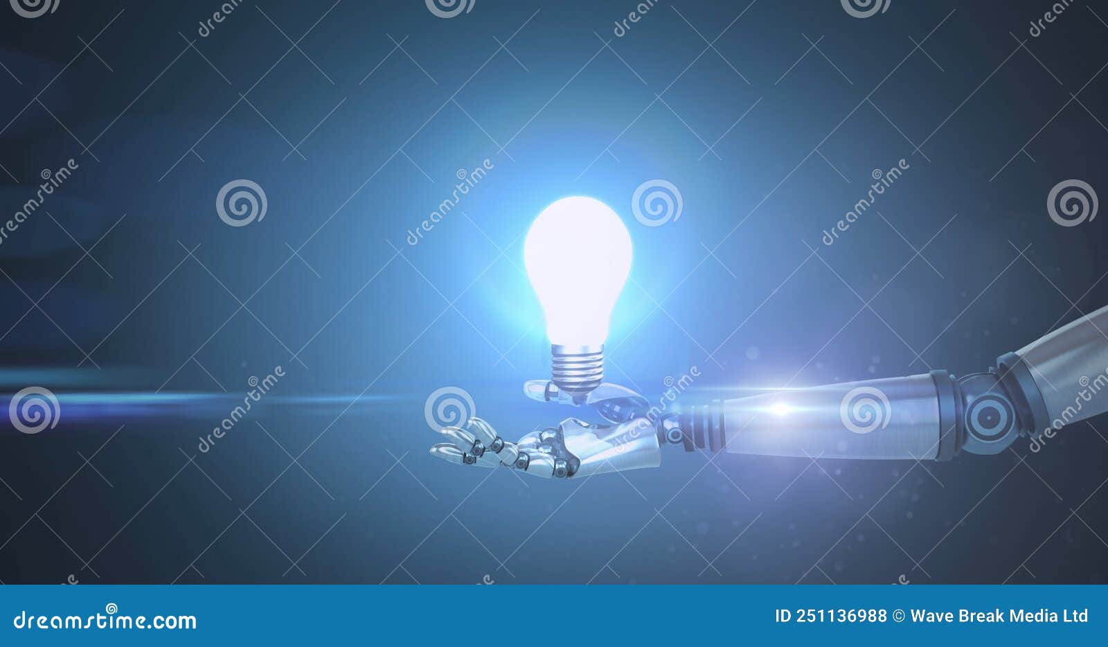 Animation of Illuminated Light Bulb Over Hand of Robot Arm with ...