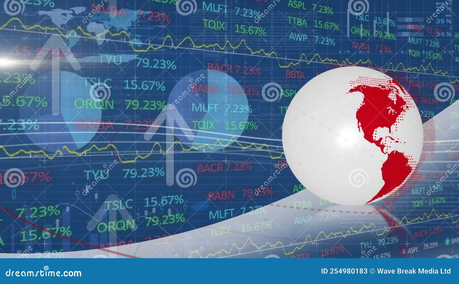 Animation of Infographic Interface with Globe, Graphs and Arrows ...