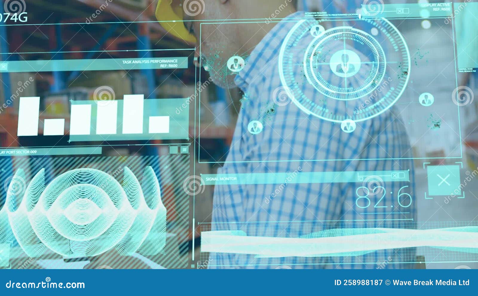 Animation of Infographic Interface Over Biracial Workers Checking ...