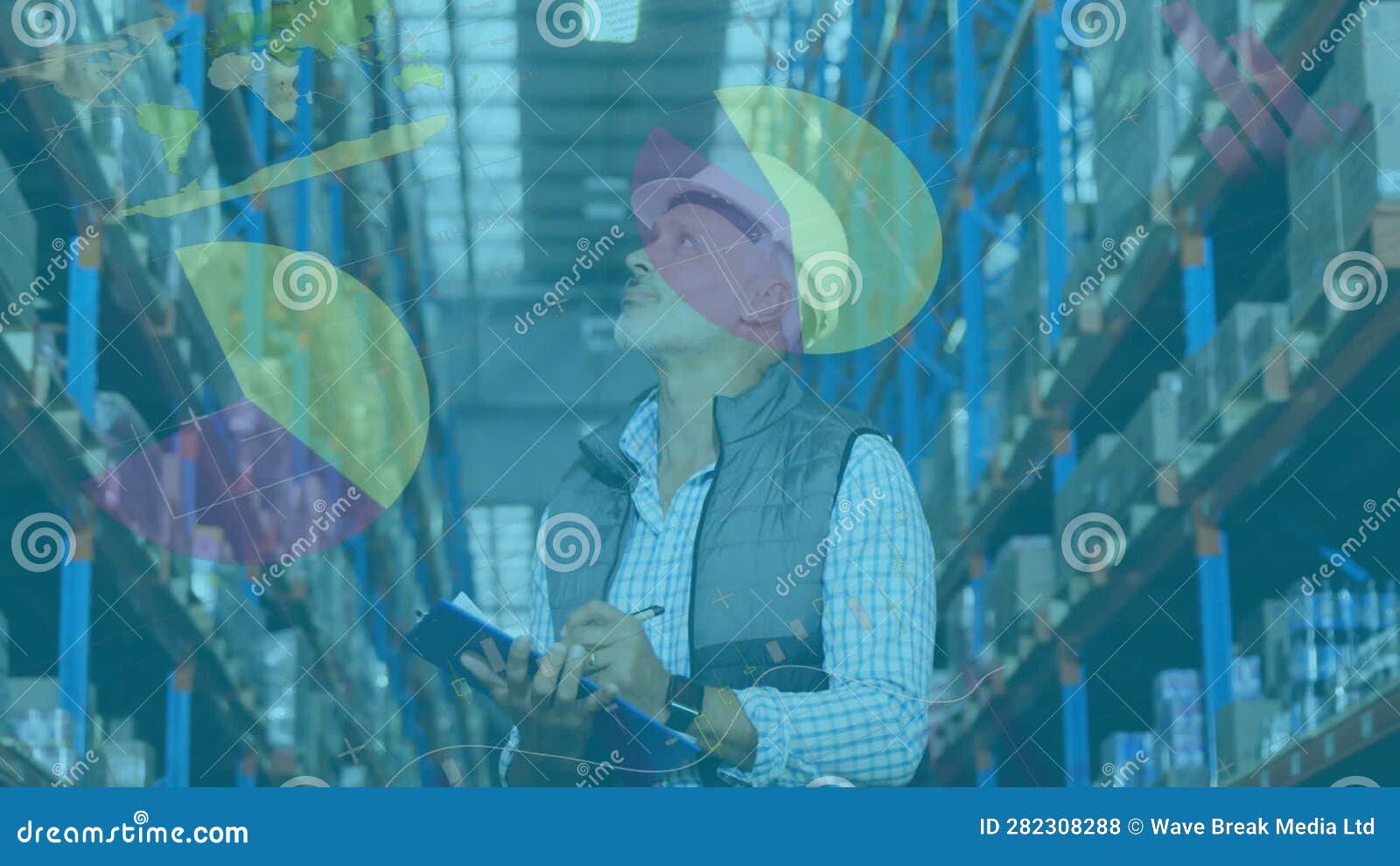 Animation of Infographic Interface Over Caucasian Supervisor Checking ...