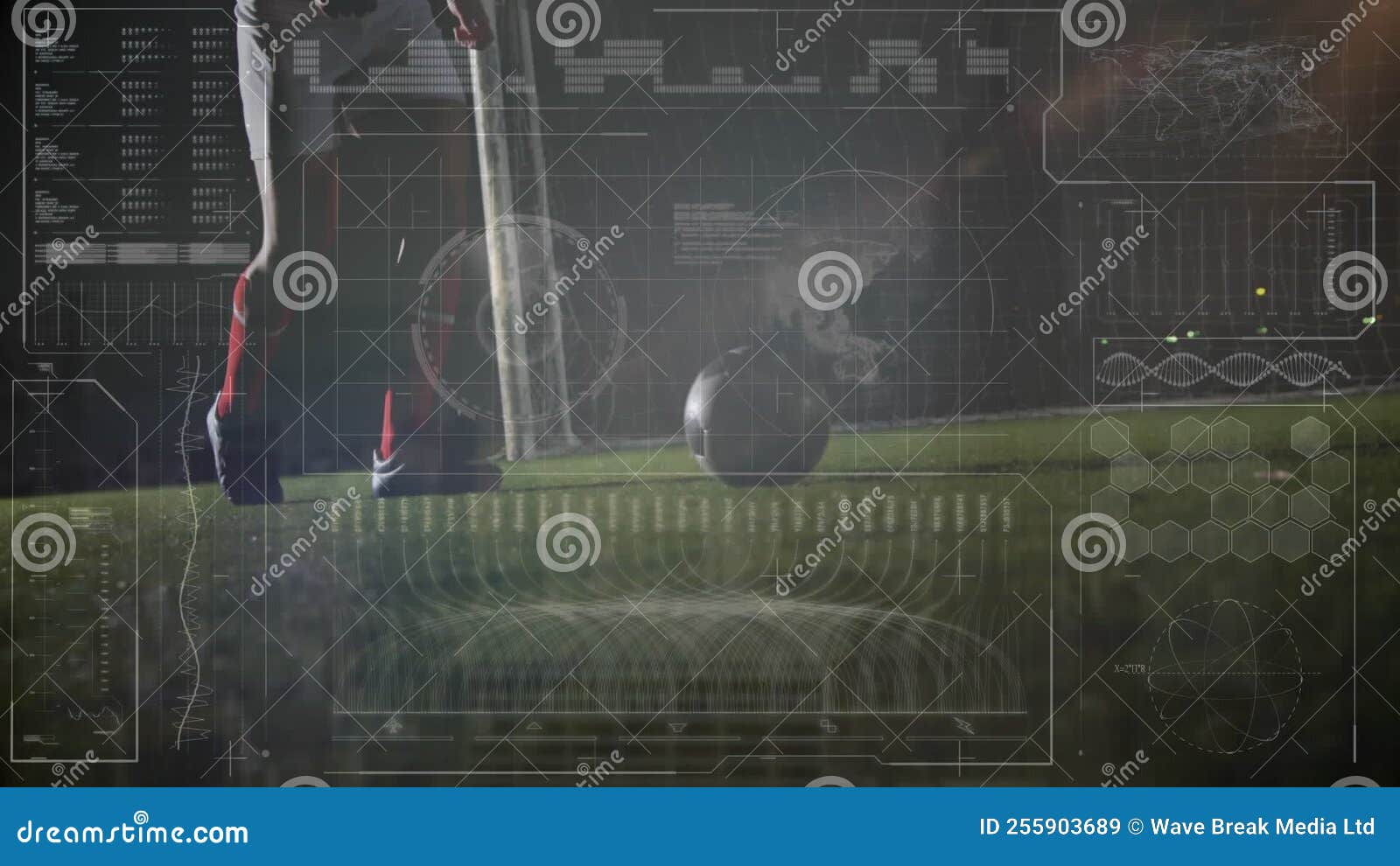 Animation of Infographic Interface Over Low Section of Soccer Player ...