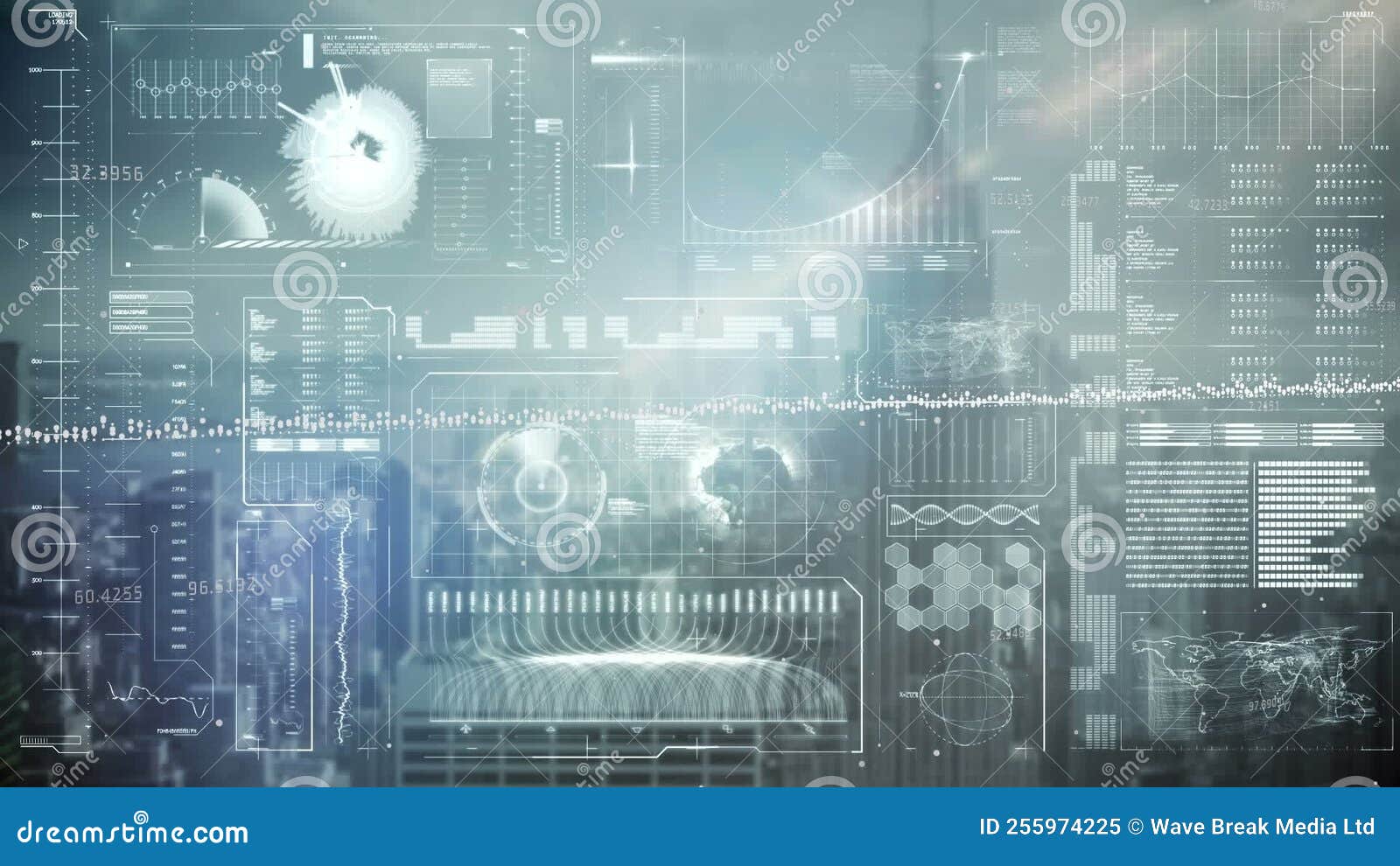 Animation of Infographic Interface with Speedometer, Bar Graph ...