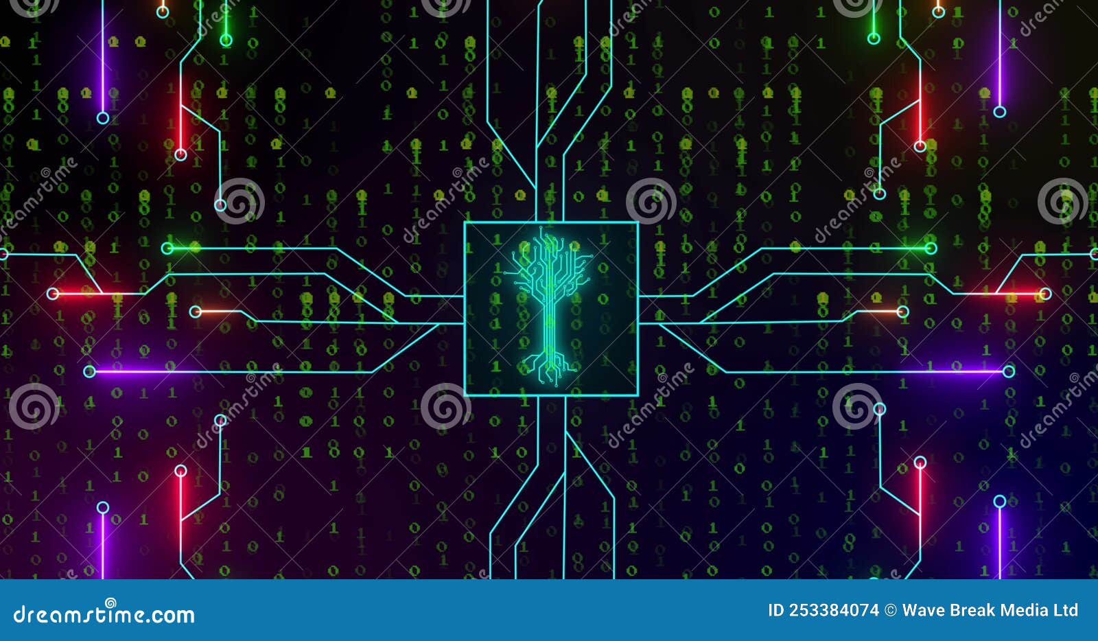 Animation Of Integrated Circuit Over Binary Code On Digital Screen