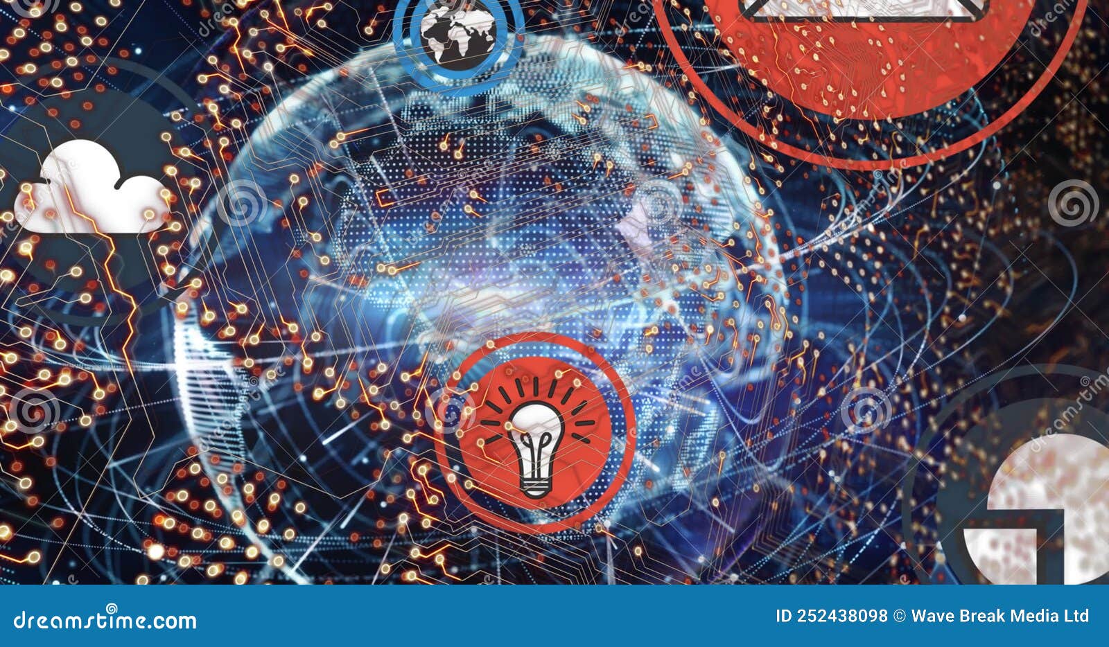 No People Animation Integrated Circuit Technology Concept Icon Globe Connection Black Background ...