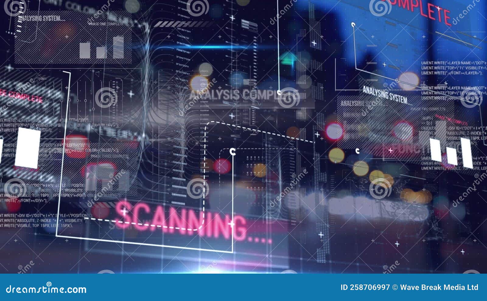 Animation of Interface with Data Processing Against Night City Traffic ...