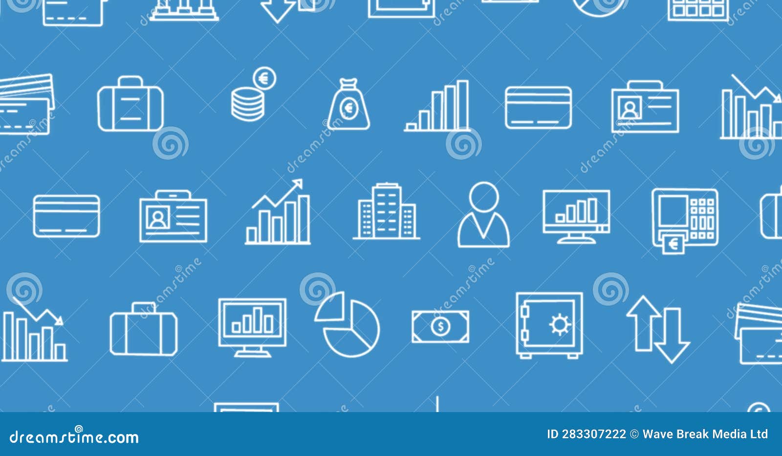 Animation of Interface with Multiple Digital Icons Moving Against Blue ...