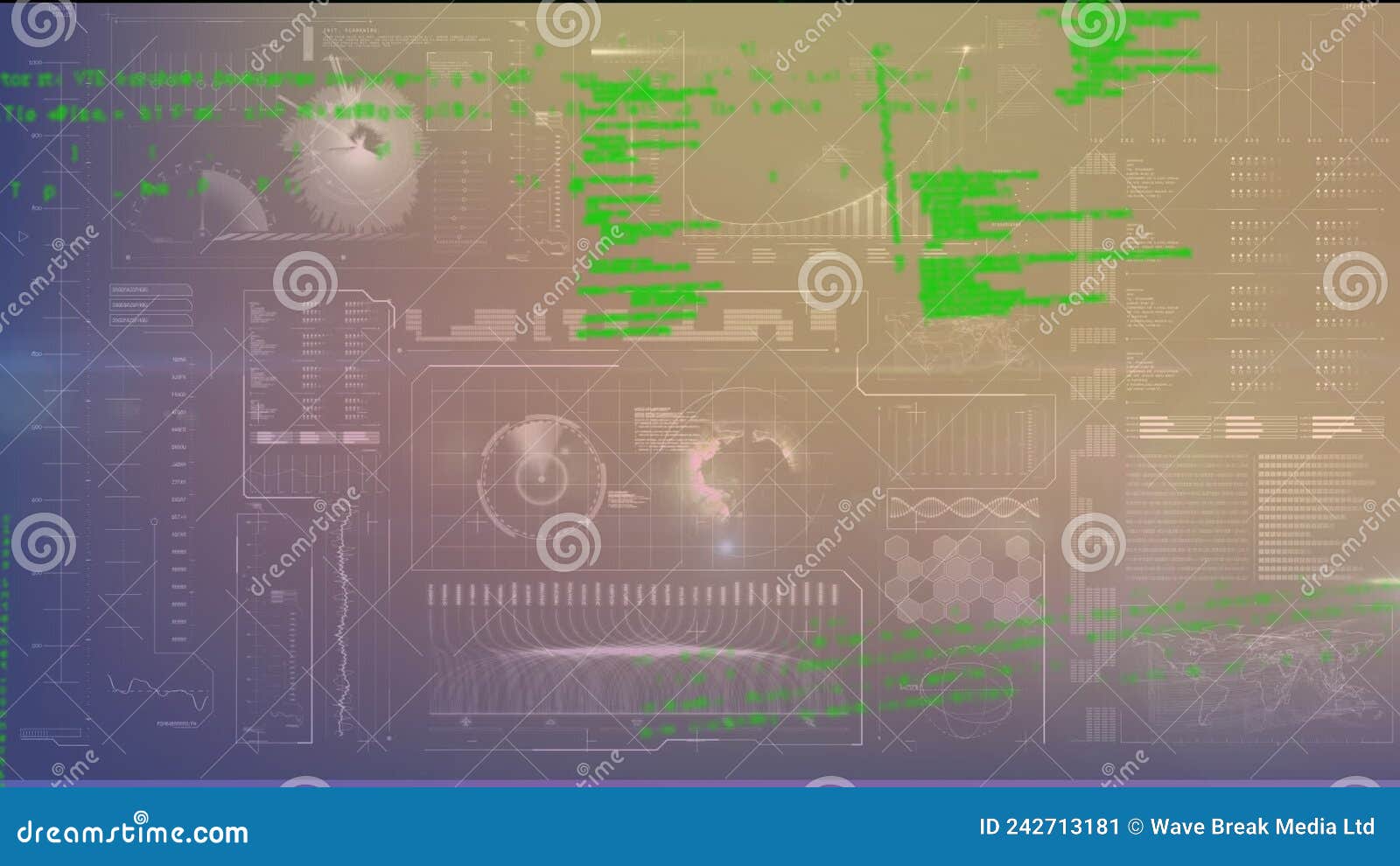 Animation of Interface with Scanner, Globe and Green Processing Data ...