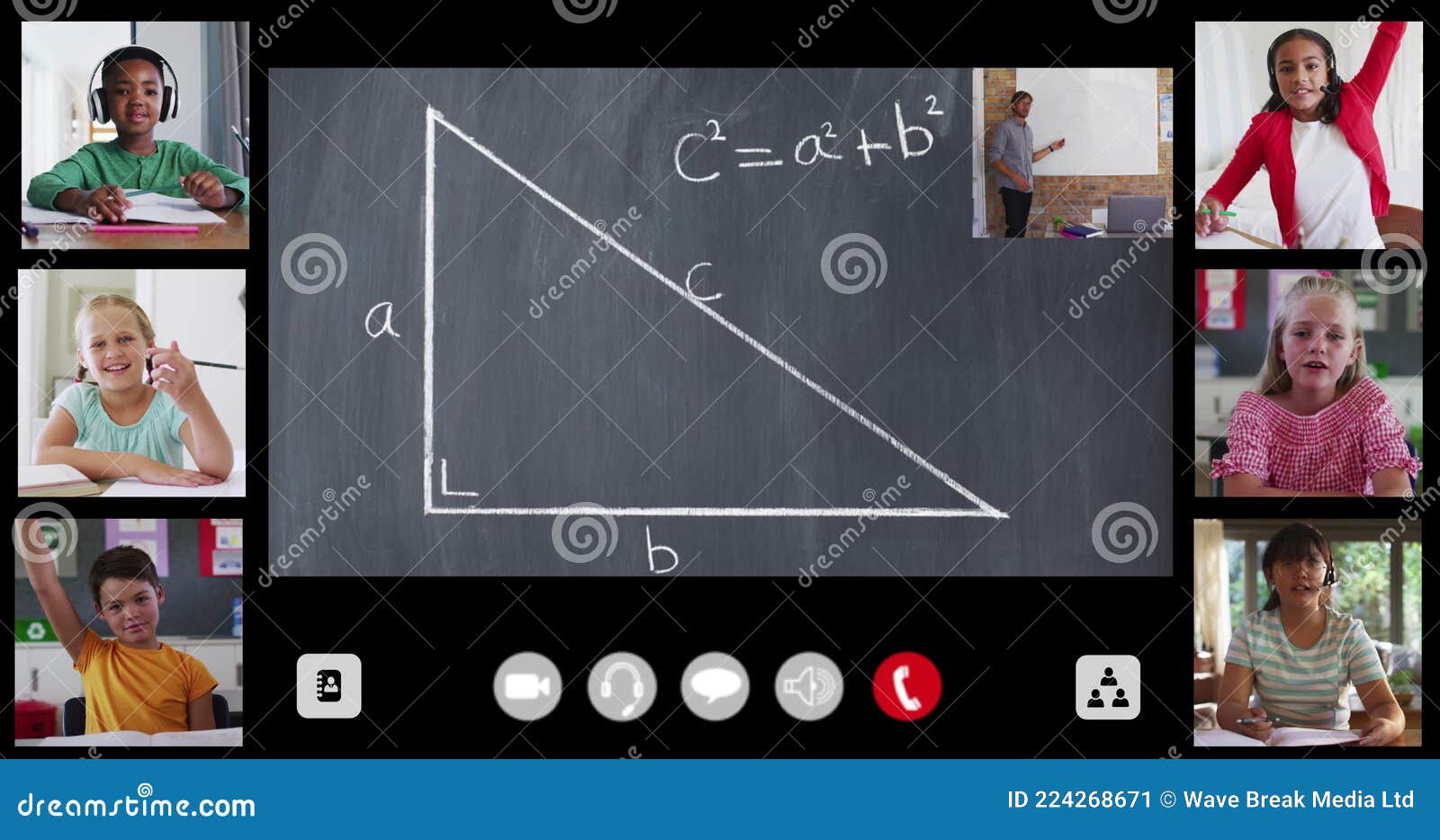 Animation of Interface Screen with Chalkboard, Teacher and Six Diverse ...