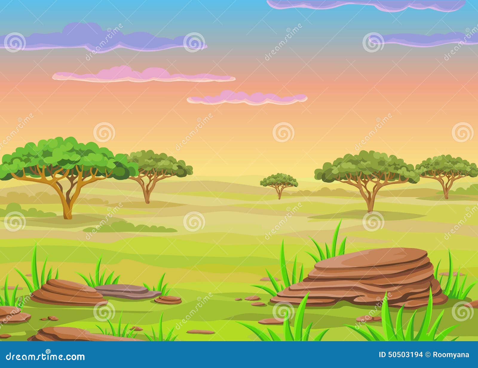 Animation Landscape Of The African Savanna. Stock Illustration - Image ...