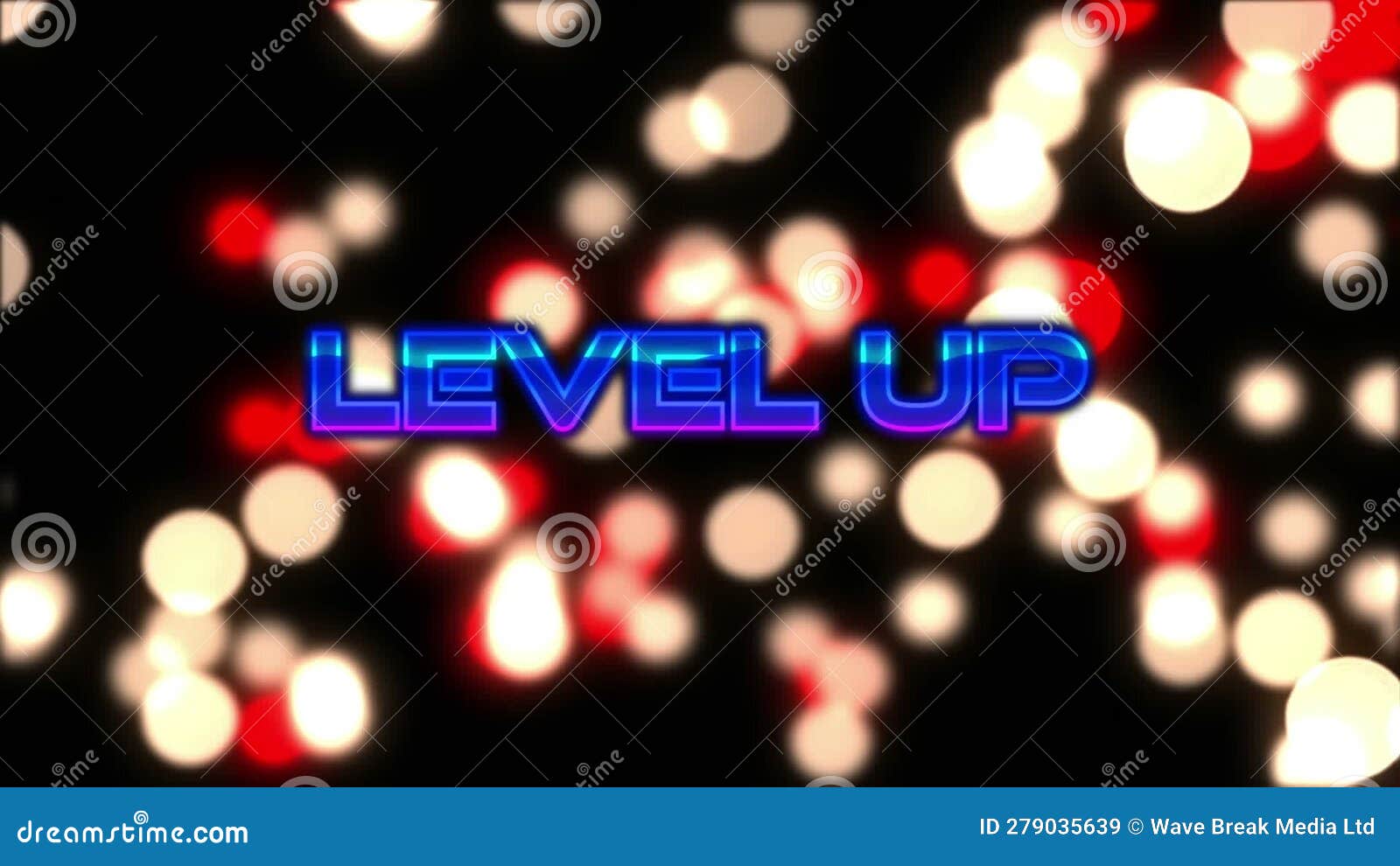 Animation of Level Up Neon Text Over Spot Lights Stock Video - Video of ...