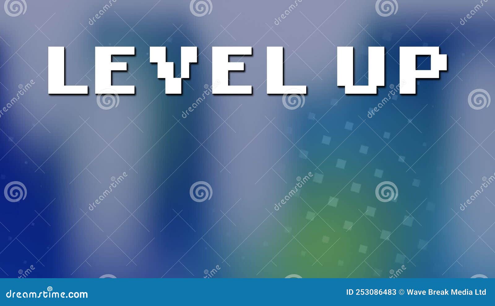 Animation of Level Up Text on Blue Abstract Background on Digital ...