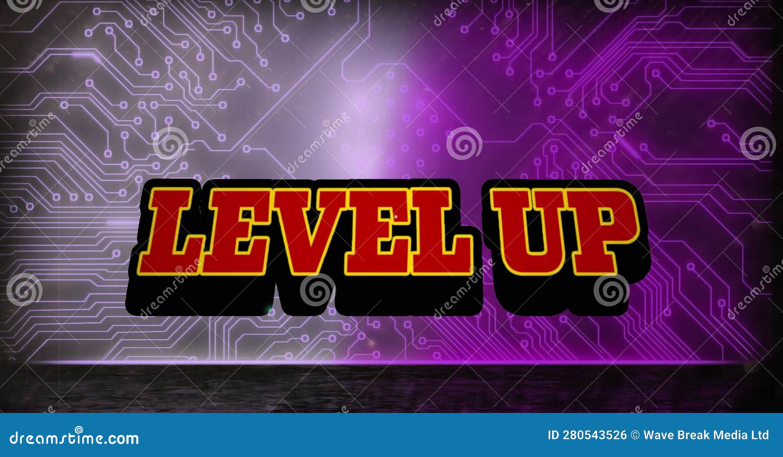 Animation of Level Up Text Over Data Processing on Dark Background ...