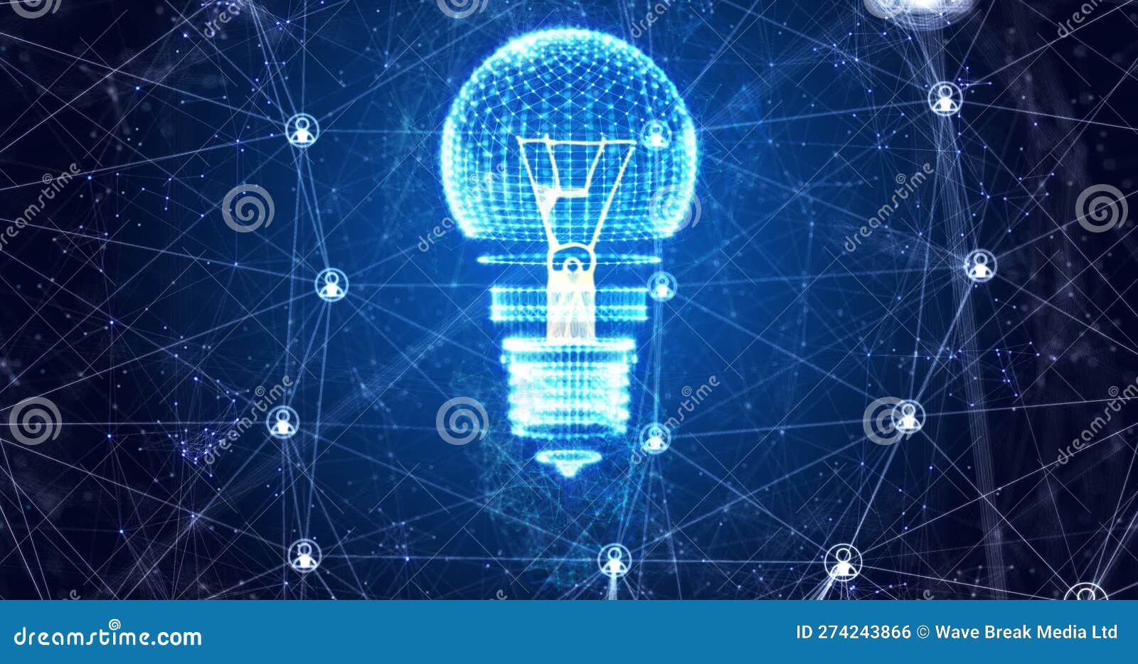 Animation of Light Bulb Spinning with Network of Connections on Blue ...
