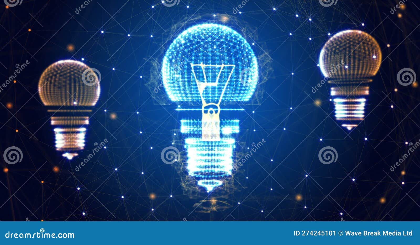 Animation of Light Bulbs Spinning with Network of Connections on Blue ...