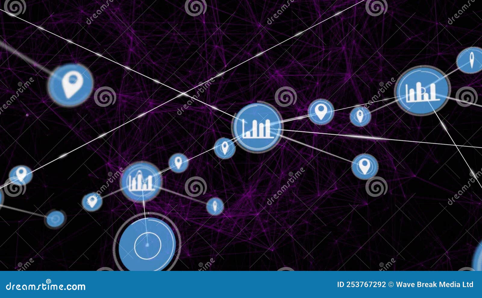 Animation of Lines Connecting Dots with Graphs, Map Pin Icons on ...
