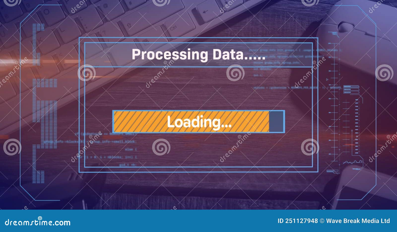 Animation of Loading Over Digital Screen, Mouse and Keyboard on Desk ...