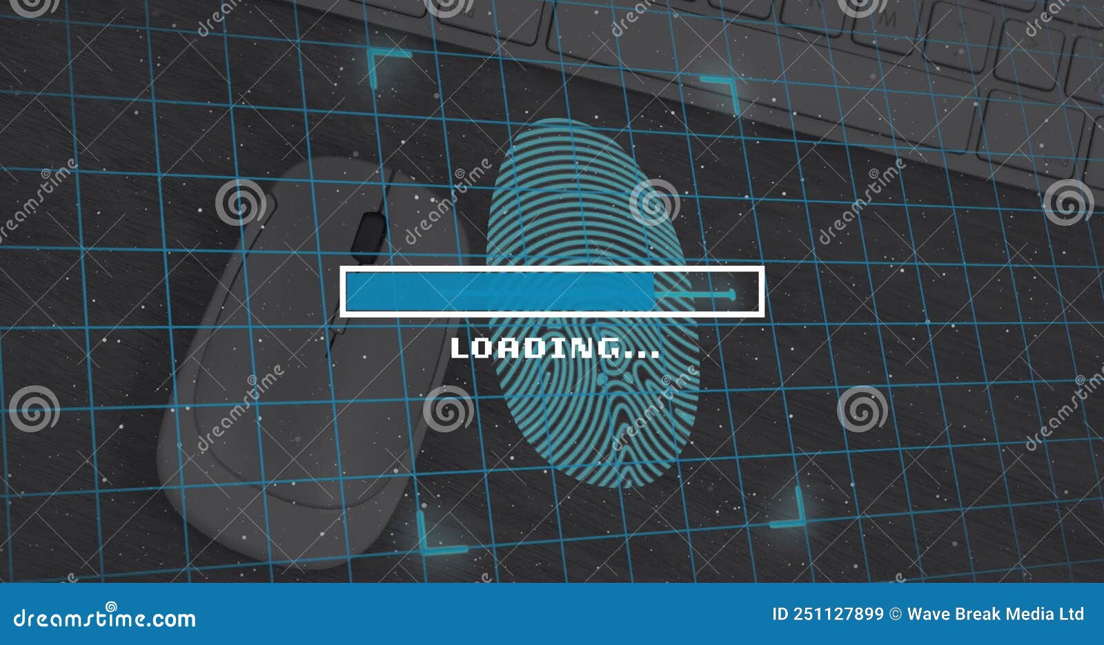 Animation of Loading Over Fingerprint, Mouse and Keyboard on Desk Stock ...