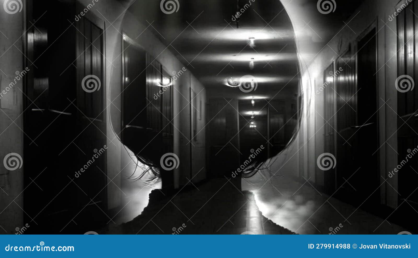 Long Dark Gloomy Corridor with Dark Face Toward a Camera. Concept of ...