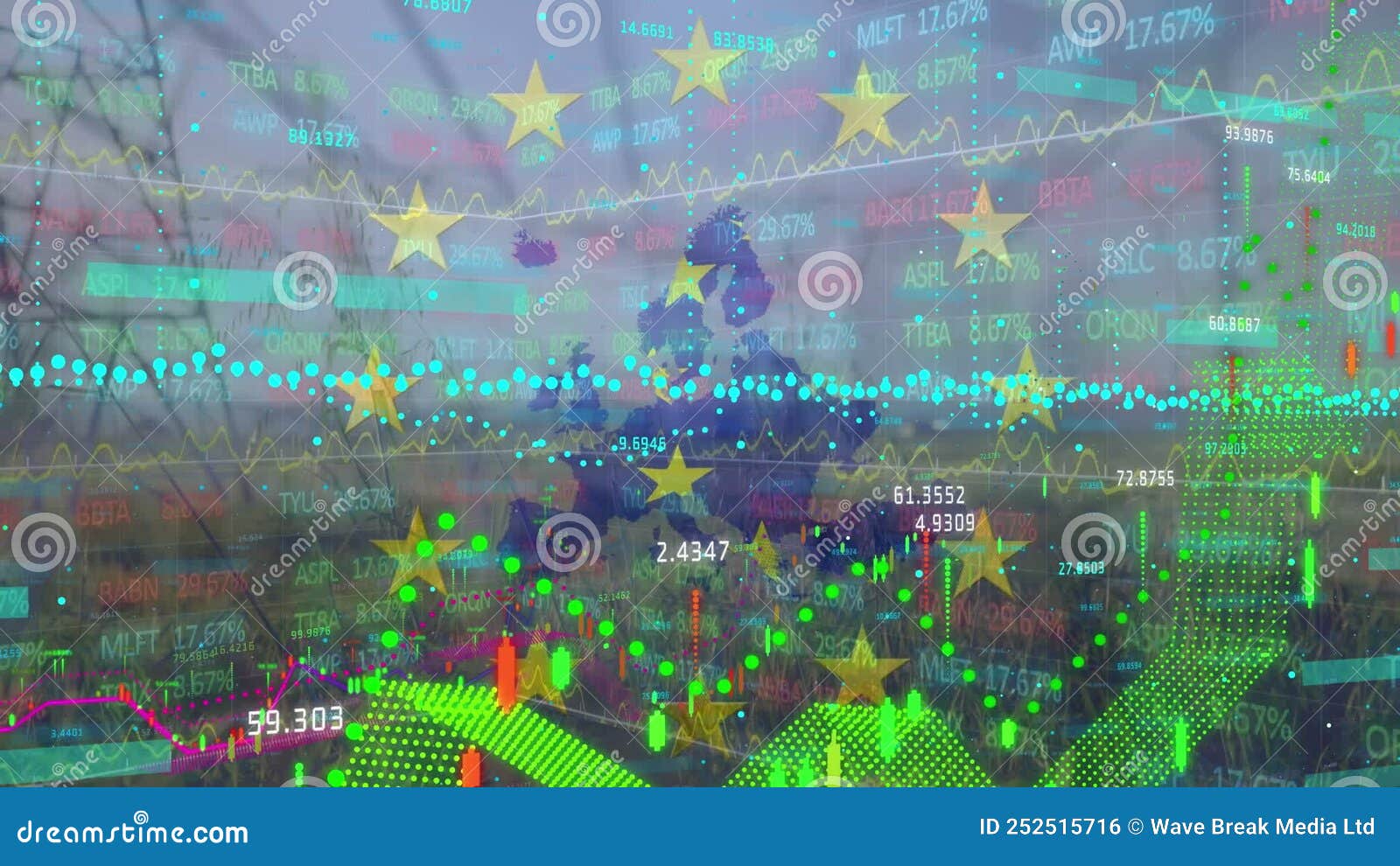 Animation Loop of Digital Moving Progress Graph, Trading Board and Map ...