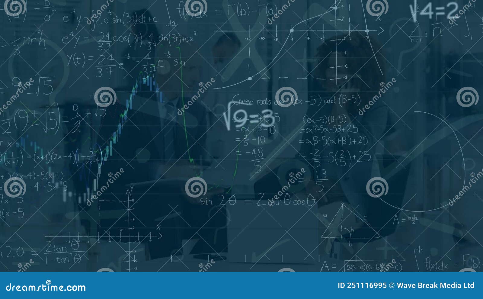 Animation of Math Formulas Over Timelapse with Diverse Businesspeople ...