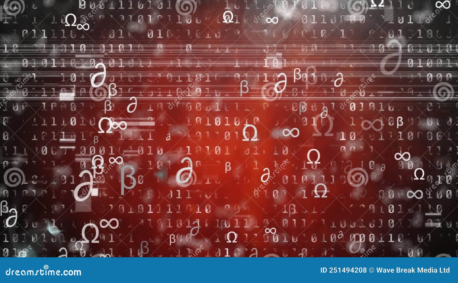 Animation of Math Symbols and Binary Code on Red Background Stock ...