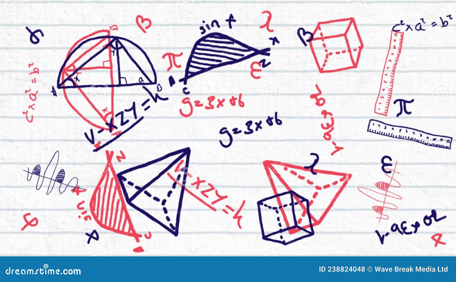 Animation of Mathematical Drawing and Formulas Over White Background ...