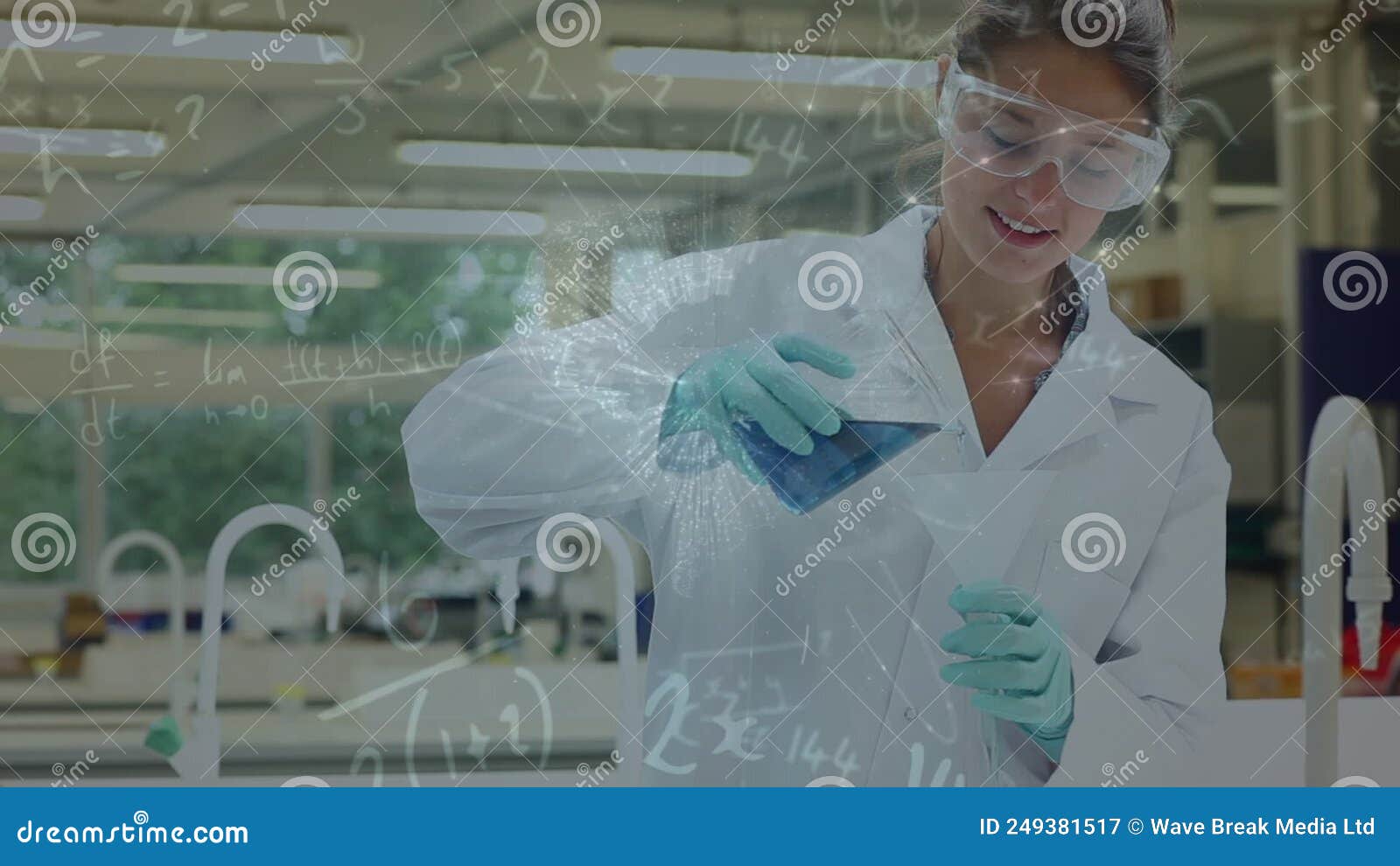 Animation of Mathematical Equations and Globe Over Biracial Female ...