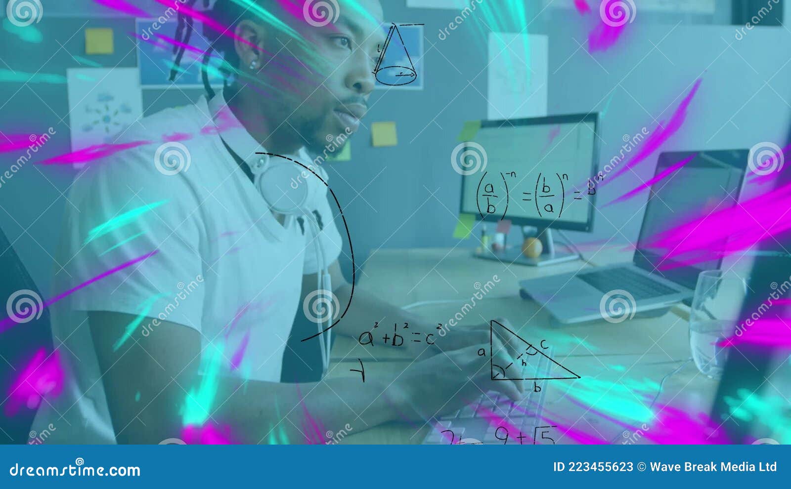 Animation Mathematical Formulas Over Businessman Using Computer Stock ...