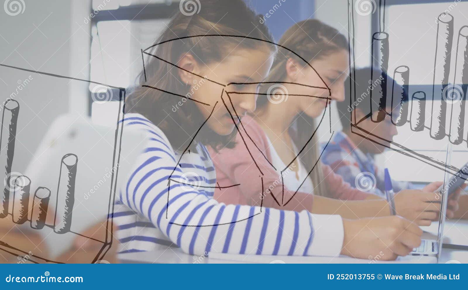 Animation of Mathematical Formulas Over Diverse Group of Students Stock ...