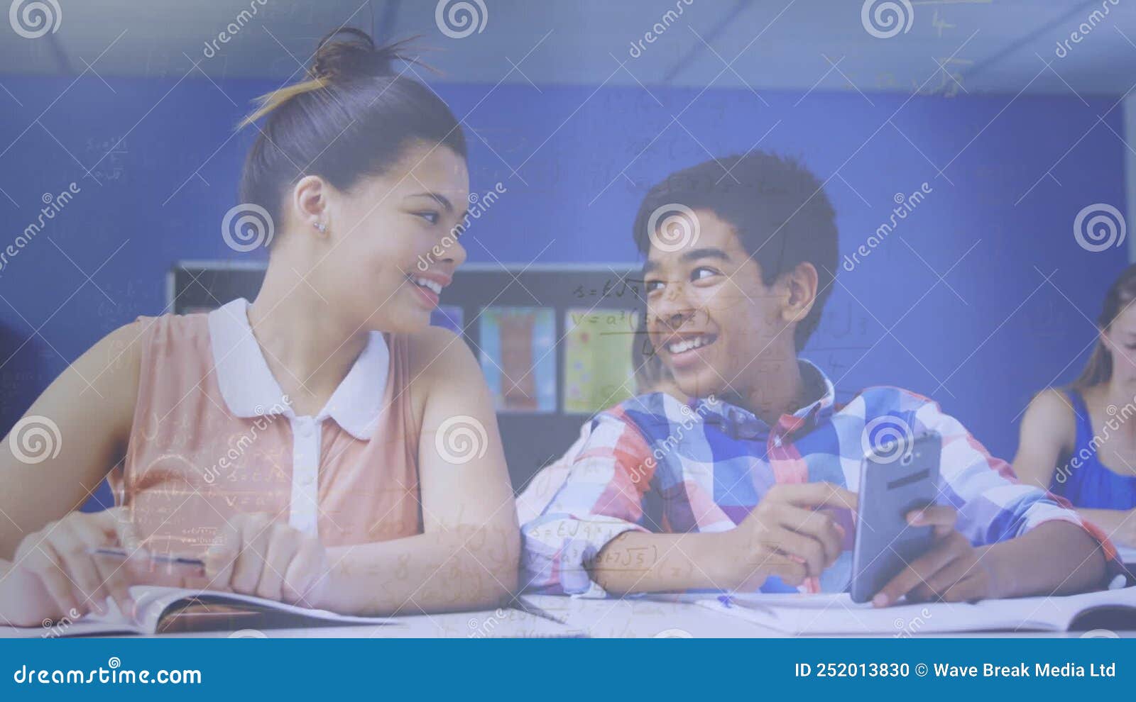 Animation of Mathematical Formulas Over Diverse Group of Students Stock ...