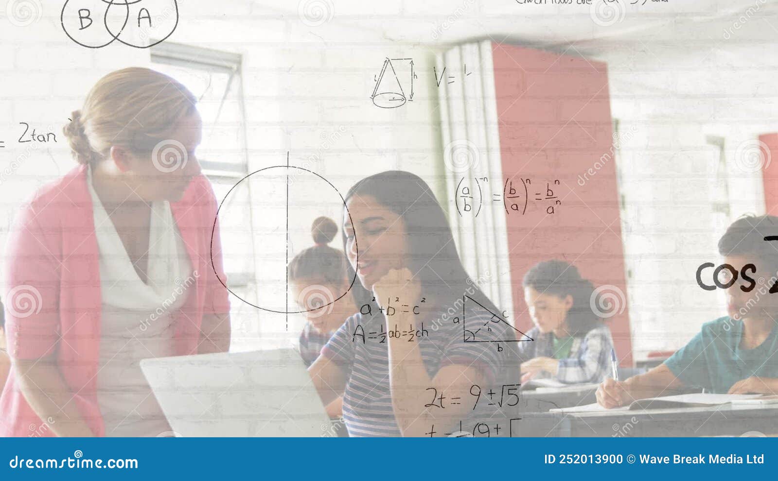 Animation of Mathematical Formulas Over Diverse Group of Students Stock ...