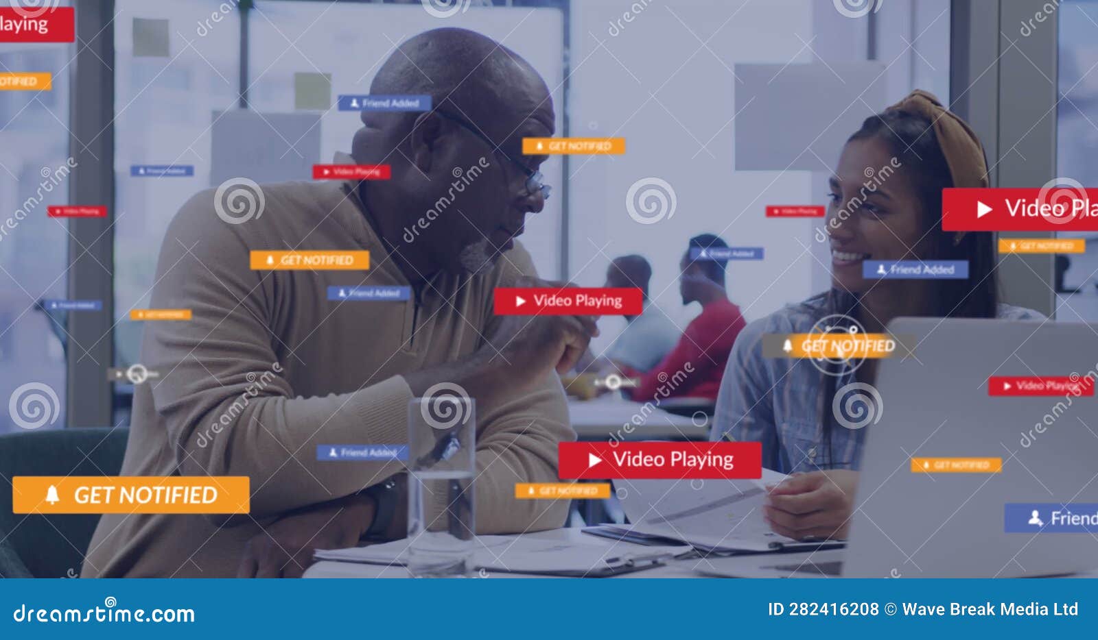 Animation of Message Boxes with Icons and Texts, Diverse Coworkers ...