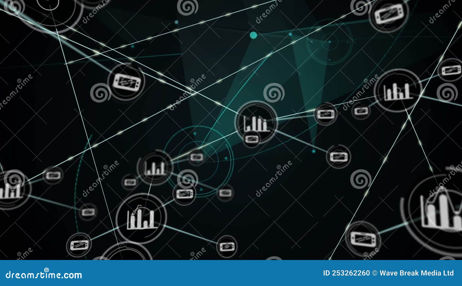 Animation of Mobile, Graph Icons Connecting Dots with Bright Blue Light ...